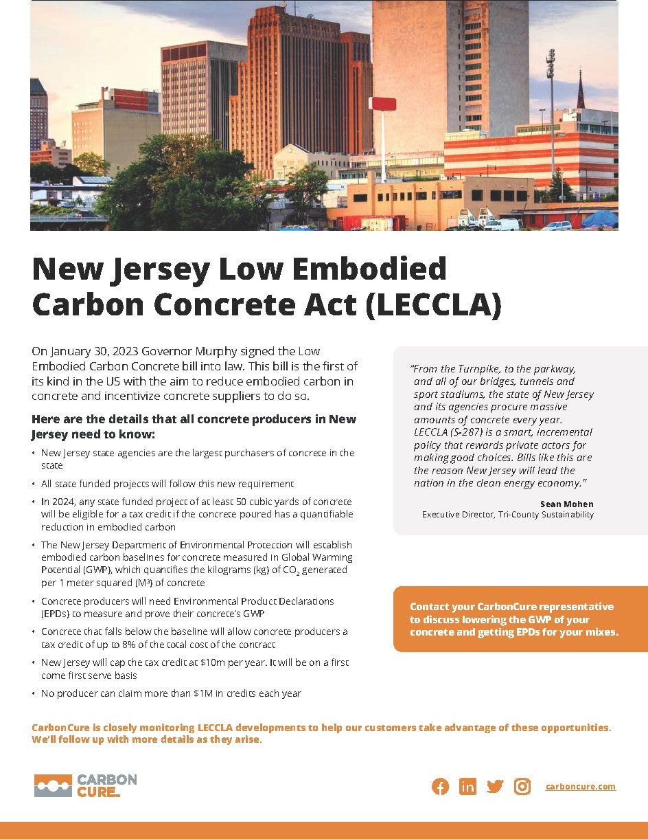 New Jersey Low Embodied Carbon Concrete Act - CarbonCure